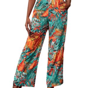 WDIRARA Women's Tropical Print High Elastic Waisted Wide Leg Loose Pants Trousers Multicolored S