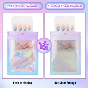 Funfery 100 Pack Gradient Holographic Bags,Mylar Resealable Bags with Zipper,Clear Window Packaging Pouch,Smell Proof Plastic Bags for Food Storage,Sample Jewelry Baggies(2.7×3.9In,Purple Blue)