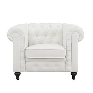 Naomi Home Chesterfield Sofa Set Living Room Chair Juegos Leather Couch Sofa Chair for Bedroom Modern Chesterfield Tufted Leather Chair Leather Sofas for Living Room (3 Piece Sofa Set, White)