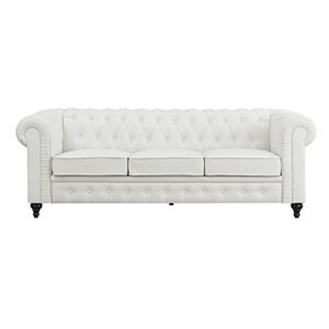 Naomi Home Chesterfield Sofa Set Living Room Chair Juegos Leather Couch Sofa Chair for Bedroom Modern Chesterfield Tufted Leather Chair Leather Sofas for Living Room (3 Piece Sofa Set, White)