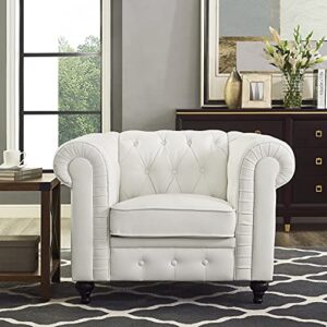 Naomi Home Chesterfield Sofa Set Living Room Chair Juegos Leather Couch Sofa Chair for Bedroom Modern Chesterfield Tufted Leather Chair Leather Sofas for Living Room (3 Piece Sofa Set, White)