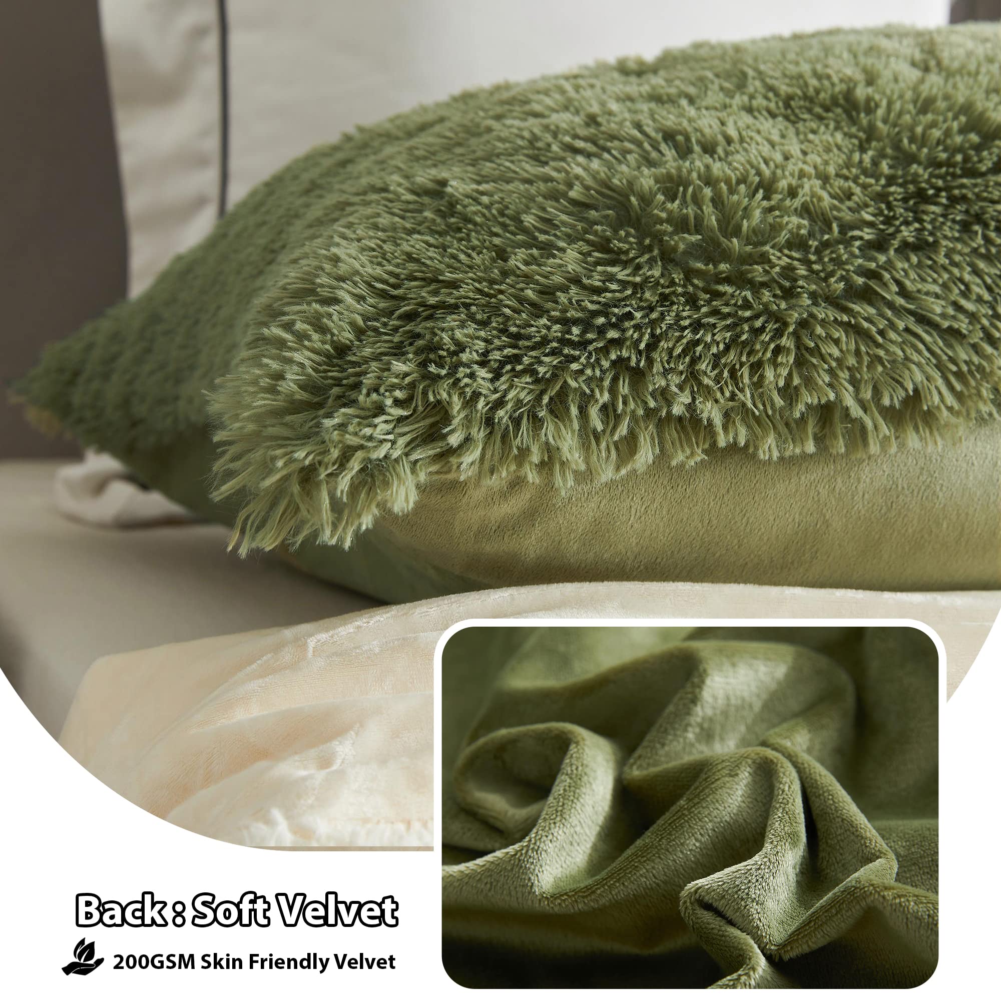 LIFEREVO Faux Fur Body Pillow Cover with Zipper Closure,Sage Green Luxury Shaggy Ultra Soft Velvet Pillowcase 20"x54",Microfiber Long Pillowshams for Sofas,Beds and Home Decoration(Sage Green)