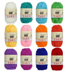 yinsun 12 skeins acrylic yarn mini craft yarn 100% acrylic yarn for crocheting, starter crochet bulk yarn for child, adult knitting crochet & crafts (12 x 15g)