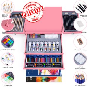 85 Piece Deluxe Wooden Art Supplies, Art Kit with Easel and Acrylic Pad, Art Set for Teens, Adults and Artist Beginners, Creative Gift Box with Wooden Case, Sketching Pencils, Artist brushes