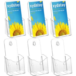 xydstay acrylic brochure holder 4x9 inches slant back design, clear display stand, plastic table stand sign holder,pamphlet holder flyer holder, acrylic display stand, acrylic table signs plastic paper holder for office, home, store, 6 pack