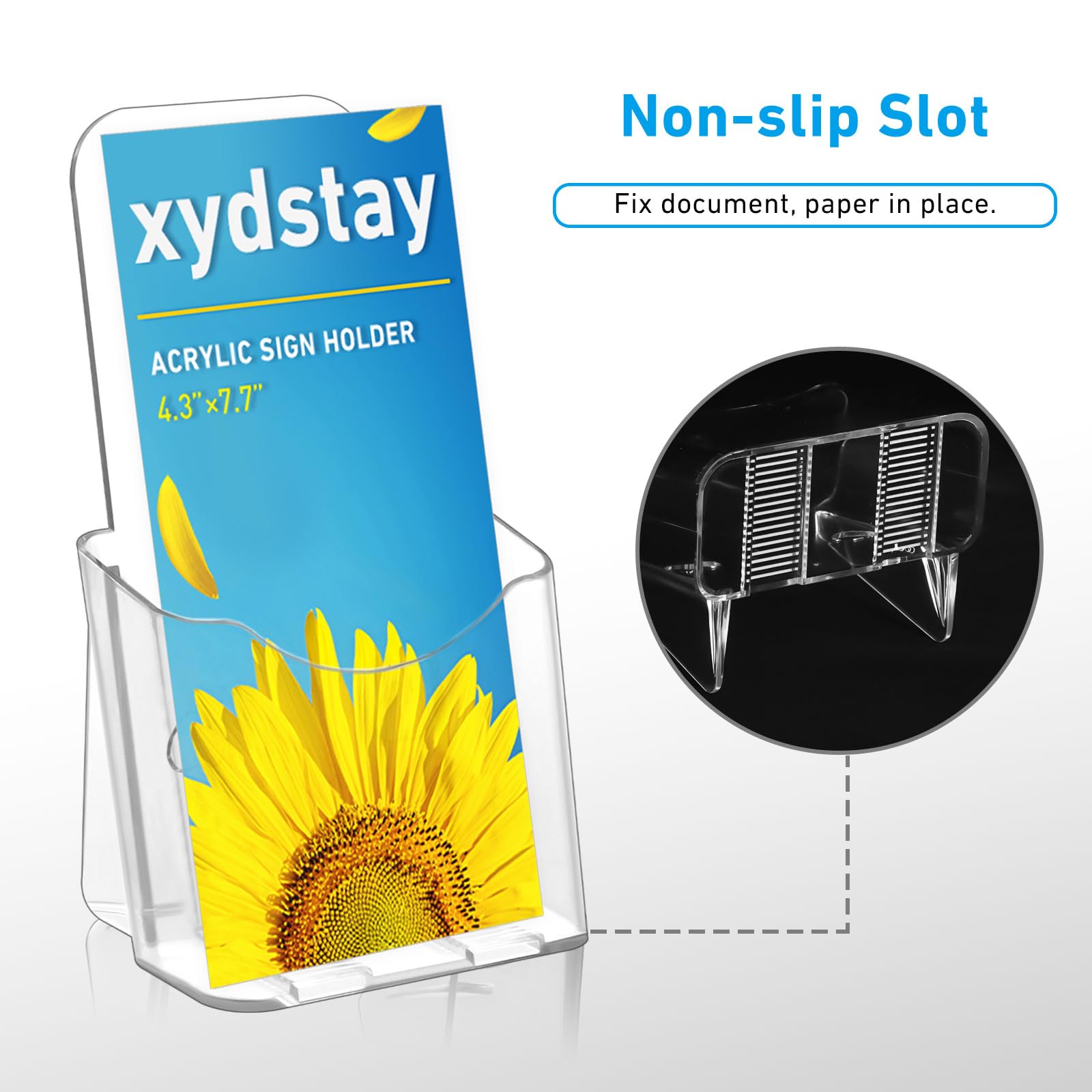 xydstay Acrylic Brochure Holder 4x9 Inches Slant Back Design, Clear Display Stand, Plastic Table Stand Sign Holder,Pamphlet Holder Flyer Holder, Acrylic Display Stand, Acrylic Table Signs Plastic Paper Holder for Office, Home, Store, 6 Pack