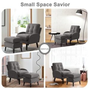 SENYUN Accent Chair with Ottoman, Comfy Living Room Chair and Storage Ottoman Set, Adjustable Extra-Thick Padded Backrest & Side Pocket, Lazy Sofa Chair for Bedroom