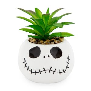 toynk disney the nightmare before christmas jack skellington 3-inch ceramic mini planter with artificial succulent | small flower pot, faux indoor plants for desk shelf, home decor trinket tray