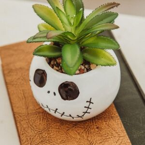 Toynk Disney The Nightmare Before Christmas Jack Skellington 3-Inch Ceramic Mini Planter with Artificial Succulent | Small Flower Pot, Faux Indoor Plants for Desk Shelf, Home Decor Trinket Tray