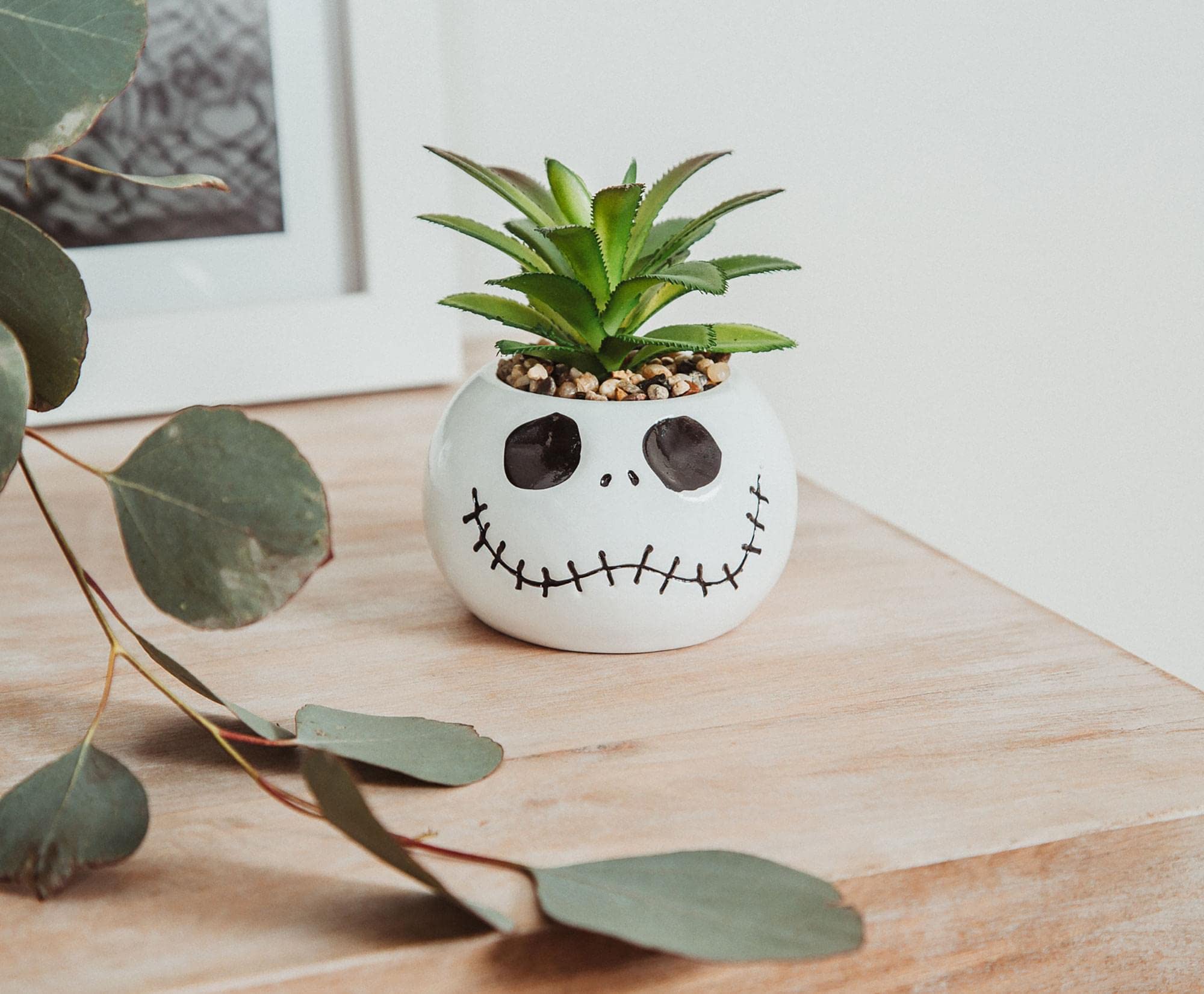 Toynk Disney The Nightmare Before Christmas Jack Skellington 3-Inch Ceramic Mini Planter with Artificial Succulent | Small Flower Pot, Faux Indoor Plants for Desk Shelf, Home Decor Trinket Tray