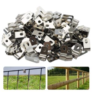 100 pcs fence wire clamps agricultural fencing mounting clips, stainless steel cord clamp for mount 12-16 gauge welded wire to wood, metal or vinyl fence