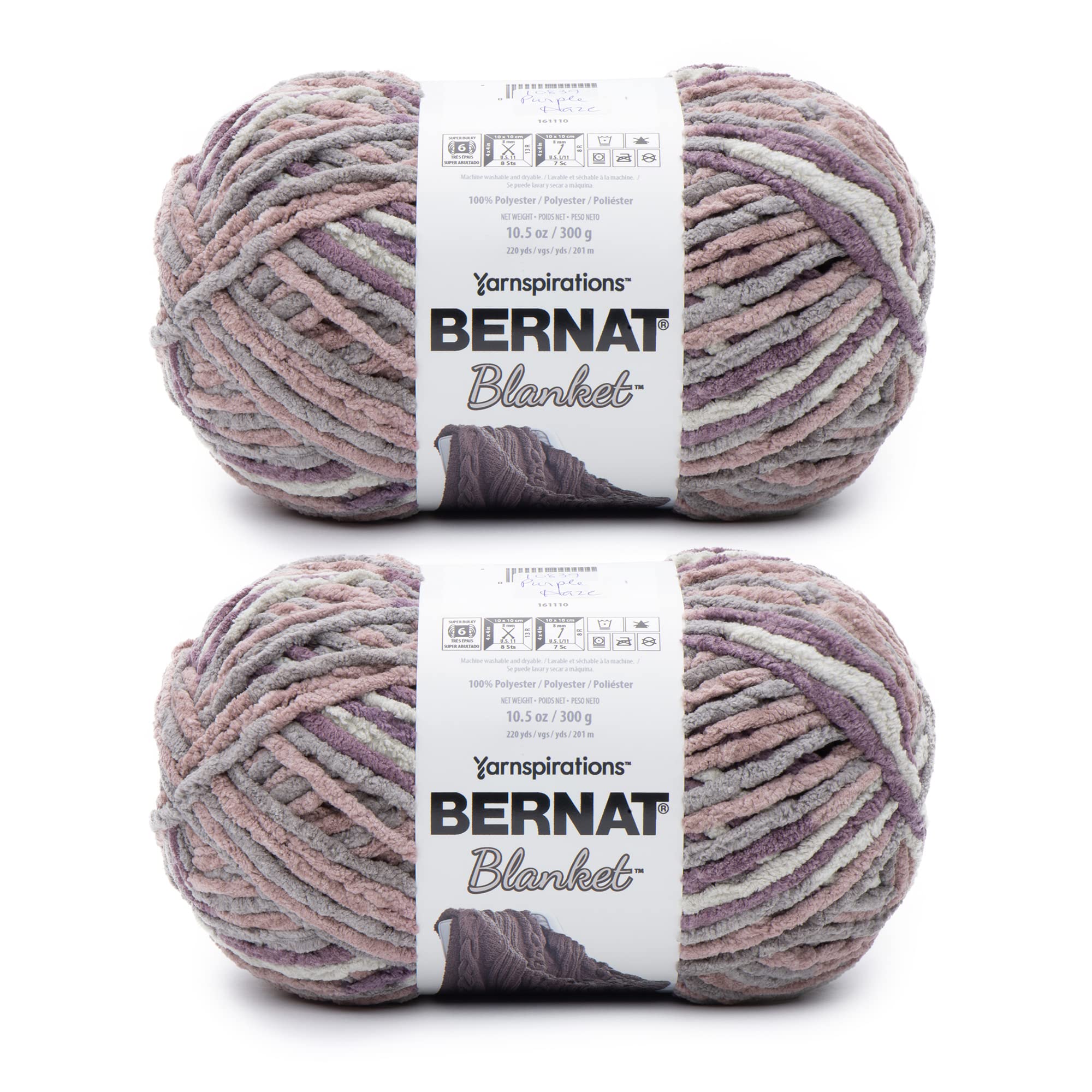 Bernat Blanket Purple Haze Yarn - 2 Pack of 300g/10.5oz - Polyester - 6 Super Bulky - 220 Yards - Knitting/Crochet