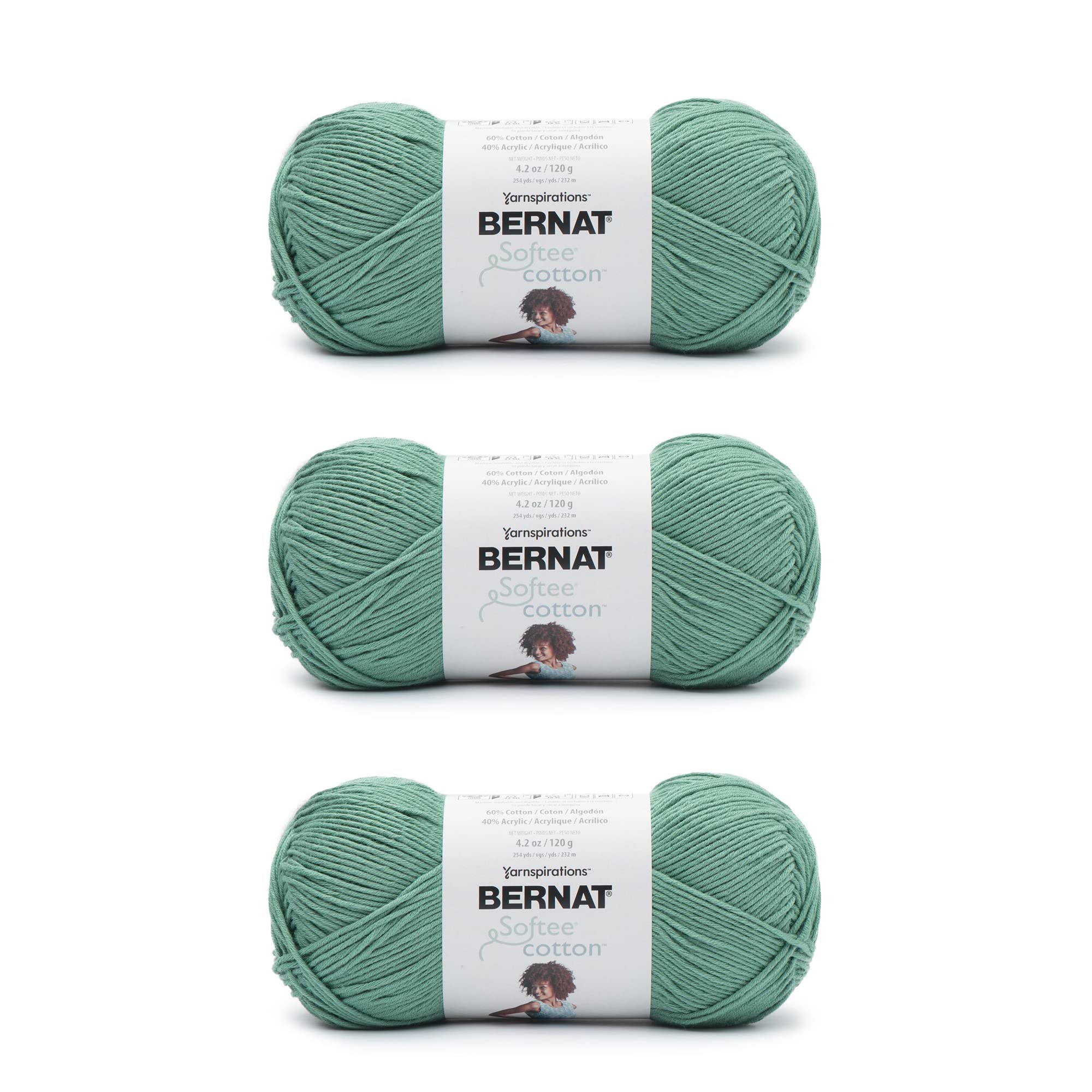 Bernat Softee Cotton Pool Green Yarn - 3 Pack of 120g/4.25oz - Nylon - 3 DK (Light) - 254 Yards - Knitting, Crocheting & Crafts