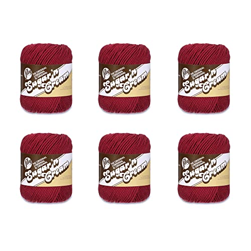 Lily Sugar'N Cream Wine Yarn - 6 Pack of 71g/2.5oz - Cotton - 4 Medium (Worsted) - 120 Yards - Knitting/Crochet