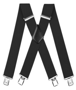 cwkoon men's trousers braces with very strong 2 inch wide 4 clips heavy duty suspenders for men x style adjustable suspender black