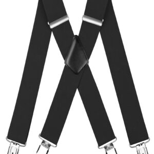 CWKOON Men's Trousers Braces with Very Strong 2 inch Wide 4 Clips Heavy Duty Suspenders for Men X Style Adjustable Suspender Black