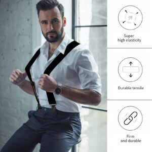 CWKOON Men's Trousers Braces with Very Strong 2 inch Wide 4 Clips Heavy Duty Suspenders for Men X Style Adjustable Suspender Black