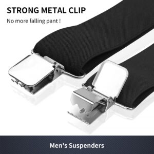 CWKOON Men's Trousers Braces with Very Strong 2 inch Wide 4 Clips Heavy Duty Suspenders for Men X Style Adjustable Suspender Black