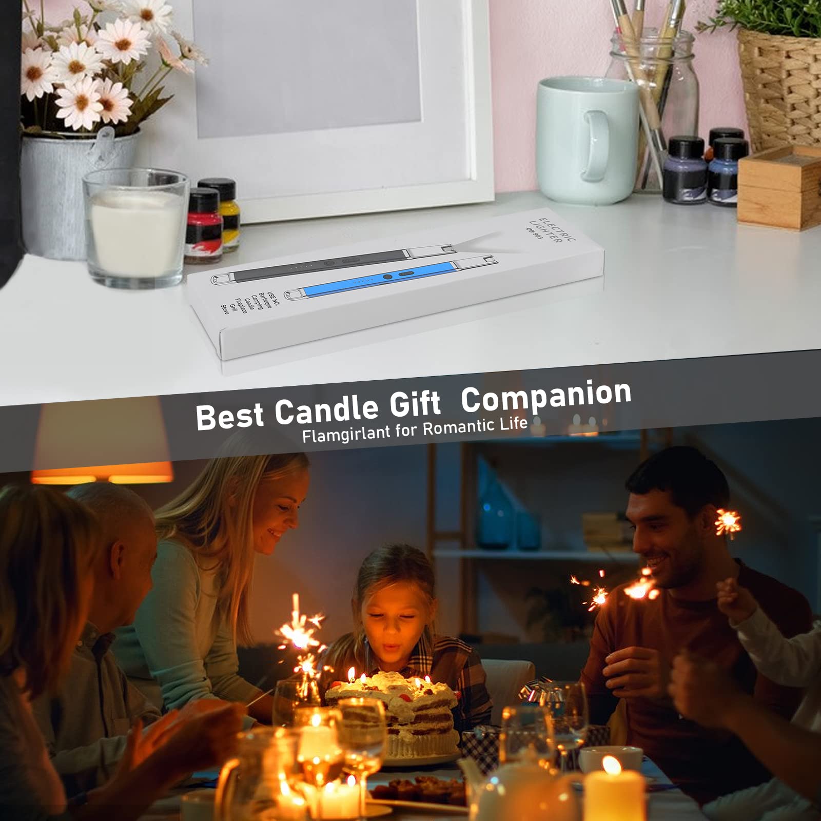 Aneagle Lighter Electric Candle Lighter 2 packs Upgraded Rechargeable Candle Lighter with LED Flashlight Windproof Flameless and Hanging Hook LED Battery Display Arc Lighter for Candle Grill Camping