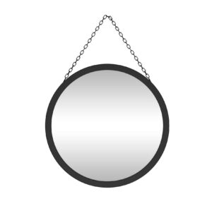 sany dayo home 12 inch real glass black round mirror with chain, metal framed small wall hanging circle bathroom shower mirror for home, office, door, locker