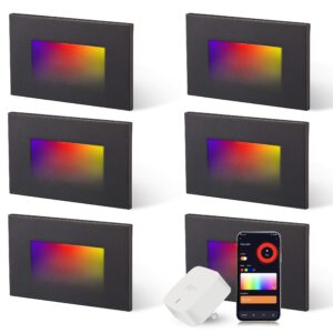 CLOUDY BAY 120V Indoor Outdoor Smart LED Step Lights, RGBCW Color Changing Stair Lights,3W 2700K-6500K,Hub Included,Compatible with Alexa and Google Home Assistant, 6 Pack