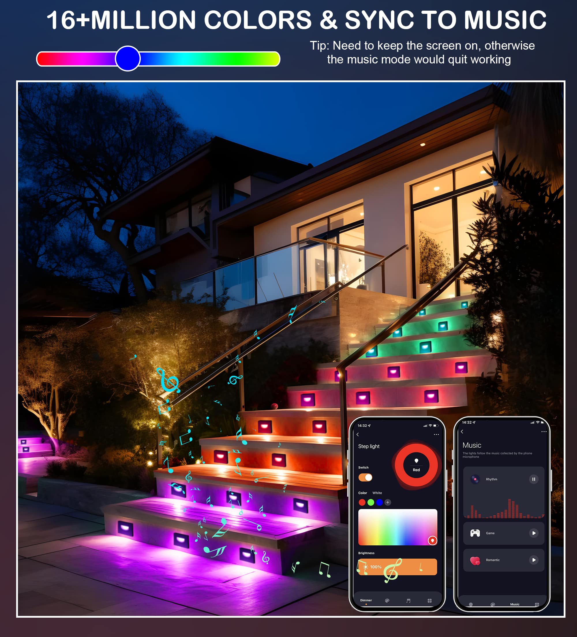 CLOUDY BAY 120V Indoor Outdoor Smart LED Step Lights, RGBCW Color Changing Stair Lights,3W 2700K-6500K,Hub Included,Compatible with Alexa and Google Home Assistant, 6 Pack