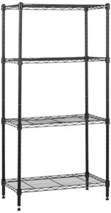 amazon basics 4-shelf adjustable, storage shelving unit, (200 pound loading capacity per shelf), steel organizer wire rack, 13.4"d x 23.2"w x 48"h, black