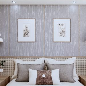 Kmiles Peel and Stick Wallpaper, Length 20.8" Width 393" Per Roll, Non-Woven 3D Modern Print Embossed Stripe Fashion Wallpapers for Livingroom, Bedroom, Kitchen and Bathroom, Silver Grey