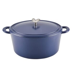 ayesha curry enameled cast iron dutch oven/casserole pot with lid, 6 quart - anchor blue