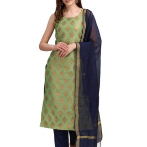 VredeVogel Women's Motifs Silk Blend Kurta Pant and Chanderi Dupatta Set, Pista