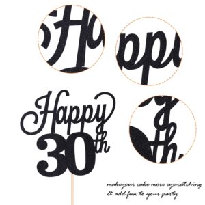 1 Pack Happy 30th Cake Topper Black Glitter Number 30 Thirty Birthday Cake Pick Decorations for Cheers to 30 Years Old 30th Birthday Wedding Anniversary Party Supplies Black