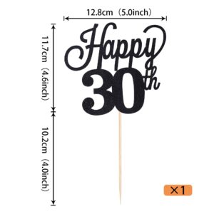 1 Pack Happy 30th Cake Topper Black Glitter Number 30 Thirty Birthday Cake Pick Decorations for Cheers to 30 Years Old 30th Birthday Wedding Anniversary Party Supplies Black