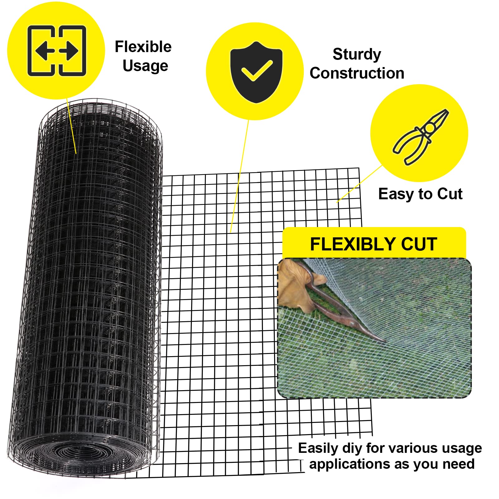 forimo 24'' x 50' 1/4inch Hardware Cloth 19 Gauge Black Vinyl Coated Welded Fence Mesh for Home and Garden Fence and Home