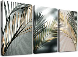 sdmikeflax botanical wall art for living room tropical plant wall art canvas prints set bathroom decor wall art, contemporary green gold wall art for bedroom, modern wall pictures office wall art