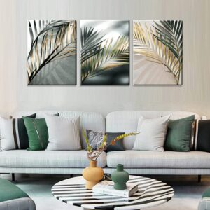 Sdmikeflax Botanical Wall art for Living Room Tropical Plant Wall Art Canvas Prints Set Bathroom Decor Wall Art, Contemporary Green Gold Wall Art for Bedroom, Modern Wall Pictures Office Wall Art