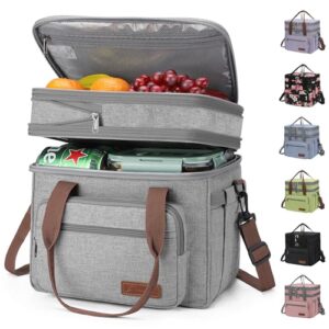 maelstrom lunch bag women,23l insulated lunch box for men women,expandable double deck lunch cooler bag,lightweight leakproof lunch tote bag with side tissue pocket,gray