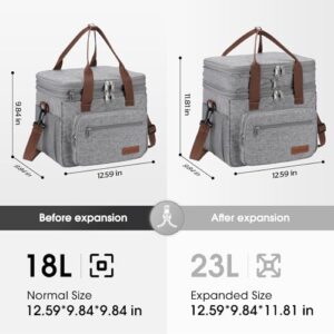 Maelstrom Lunch Bag Women,23L Insulated Lunch Box for Men Women,Expandable Double Deck Lunch Cooler Bag,Lightweight Leakproof Lunch Tote Bag with Side Tissue Pocket,Gray