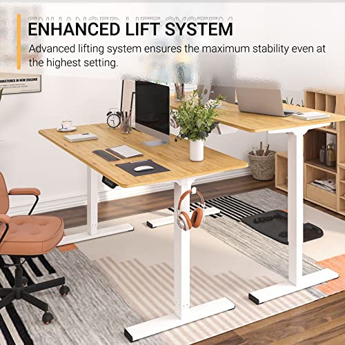 FLEXISPOT Standing Desk Electric Sit Stand Desk with 48 x 24 Inches Ergonomic Memory Controller Adjustable Height Desk with USB Charging Ports(White Frame + Honey Wheat Desktop)