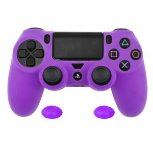 zomtop silicone ps4 controller case: a second skin for your gamepad - soft, anti-slip, shockproof - original color with grips and caps(purple)