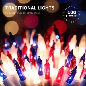 JUSTPRO 100LIGHTS RED White and Blue Extra-Bright with End Connectors 4th July Decoration Patriotic Mini String Lights 5.98m UL Certified Waterproof for Home Garden Holiday Tree Party Patio