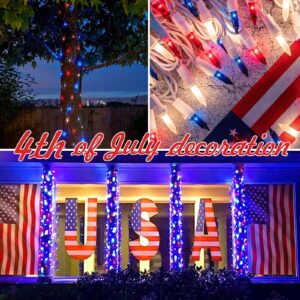 JUSTPRO 100LIGHTS RED White and Blue Extra-Bright with End Connectors 4th July Decoration Patriotic Mini String Lights 5.98m UL Certified Waterproof for Home Garden Holiday Tree Party Patio