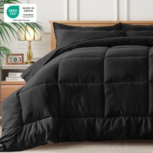 Newspin Full Bed in a Bag - 7 Pieces Black Comforter Set, Lightweight All Season Bedding Comforter Set with Comforter, Flat Sheet, Fitted Sheet, Pillowcases & Shams