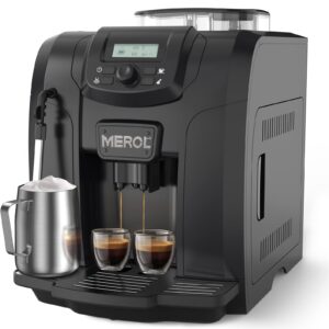 merol automatic espresso coffee machine, 19 bar barista pump coffee maker with grinder and manual milk frother steam wand for cappuccino latte macchiato, black