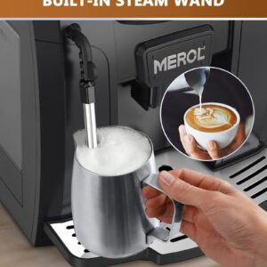 MEROL Automatic Espresso Coffee Machine, 19 Bar Barista Pump Coffee Maker with Grinder and Manual Milk Frother Steam Wand for Cappuccino Latte Macchiato, Black