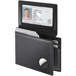 typecase men's leather wallet for airtag | 2 id windows | 10 card slots | cash pocket | rfid blocking | top grain leather | bifold | large capacity | slim | holder compatible with apple air tag