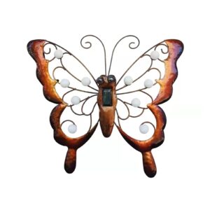 fgyzyp metal butterfly solar wall art decor, hanging 3d lighting outdoor decoration, indoor iron craft sculpture ornaments for bedroom living room garden yard patio porch gift deck fence decor