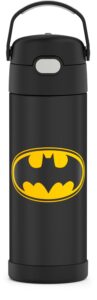 thermos funtainer 16 ounce stainless steel vacuum insulated bottle with wide spout lid, batman