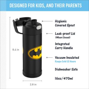 THERMOS FUNTAINER 16 Ounce Stainless Steel Vacuum Insulated Bottle with Wide Spout Lid, BATMAN