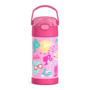 thermos funtainer water bottle with straw - 12 ounce, barbie - kids stainless steel vacuum insulated water bottle with lid