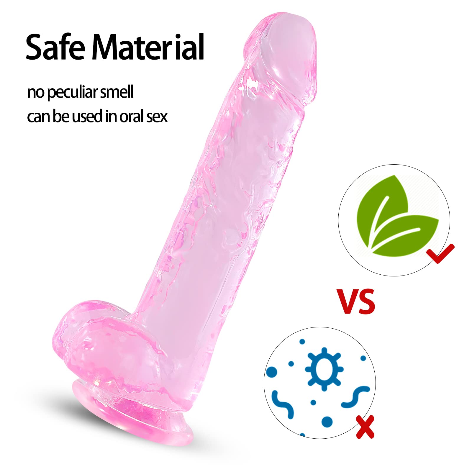 Pink Dildo,7.6" Ultra-Soft Realistic Dildo with Suction Cup Base for Hands-Free Play, Body-Safe Material